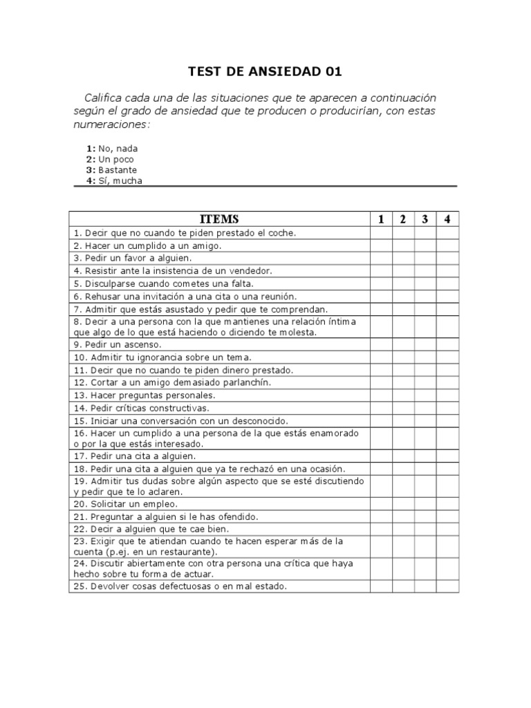 TEST ANSIEDAD.doc | Estrés (biología) | Autosuperación