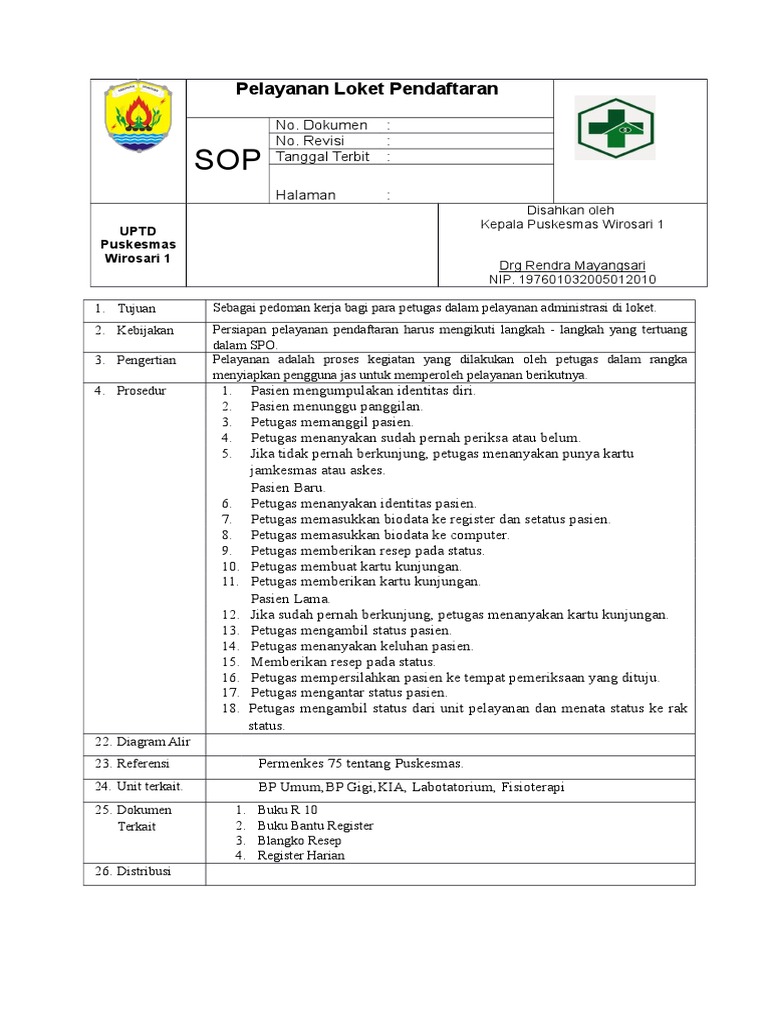SOP Pelayanan Loket Pendaftaran | PDF