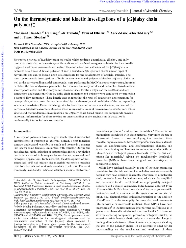 On The Thermodynamic and Kinetic Investigations of A (c2) Daisy Chain ...
