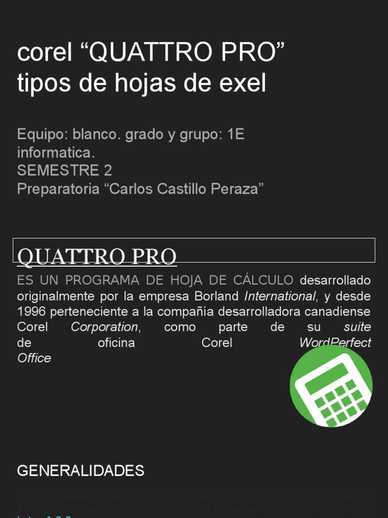 Corel "QUATTRO PRO" Tipos de Hojas de Exel | PDF