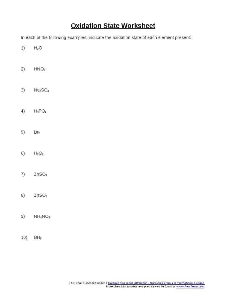 Oxidation State Worksheet Pdf 8037