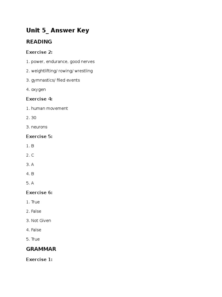 Unit 5 - Answer Key: Reading | PDF