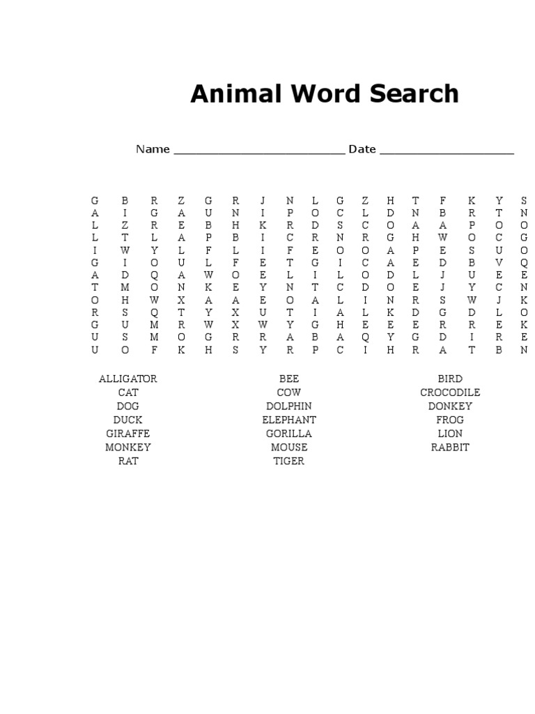 Animal Word Search | PDF