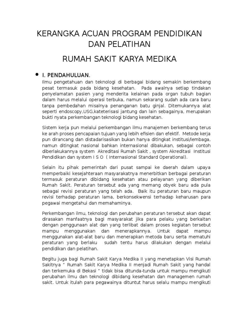 Kerangka Acuan Program Pendidikan Dan Pelatihan | PDF