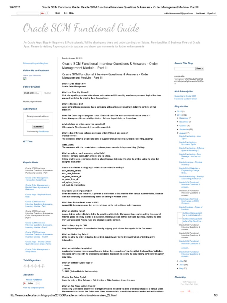 Oracle SCM Functional Guide - Oracle SCM Functional Interview Questions & Answers - Order ...