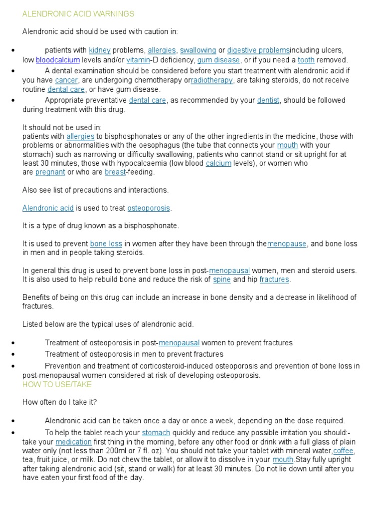 Alendronic Acid Warnings | Anxiety Disorder | Panic Disorder
