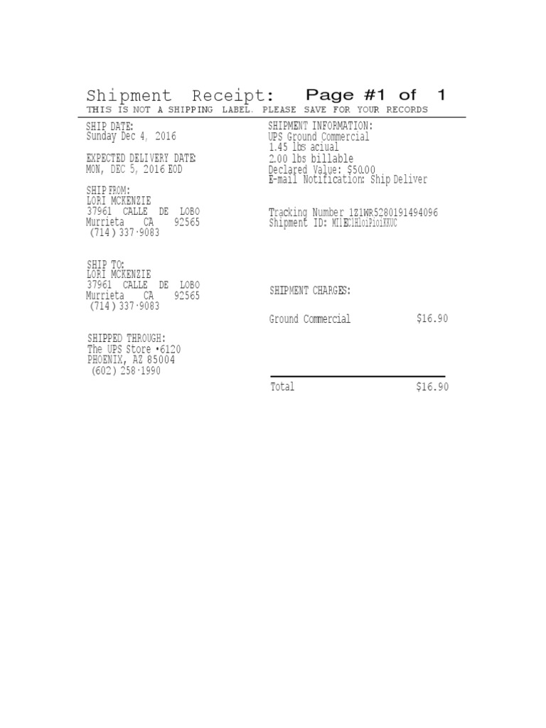 UPS Receipt | PDF | Freight Transport | United Parcel Service