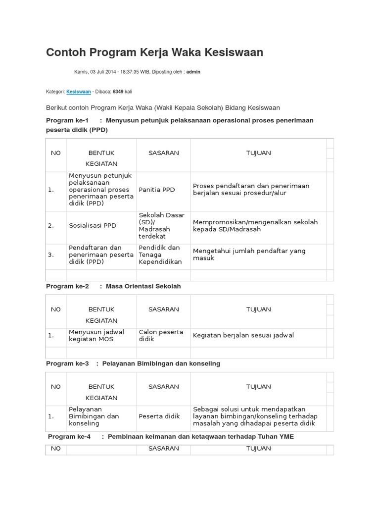 Contoh Program Kerja Waka Kesiswaan | PDF