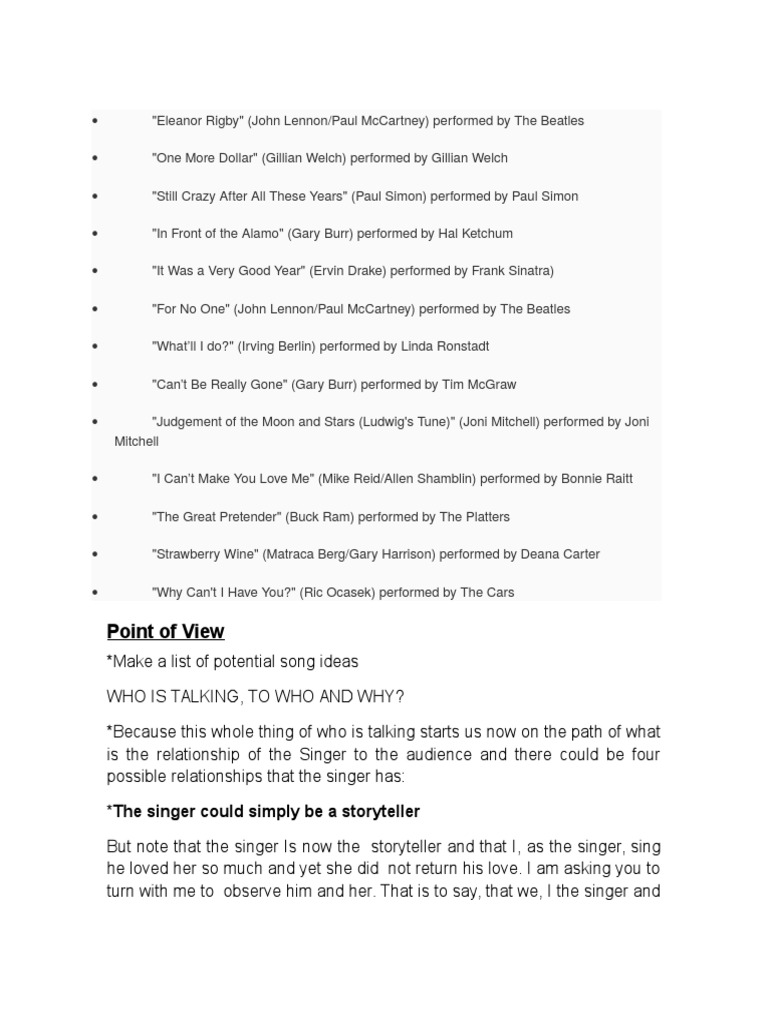 Songwriting Writing the Lyrics | Narration | Narrative