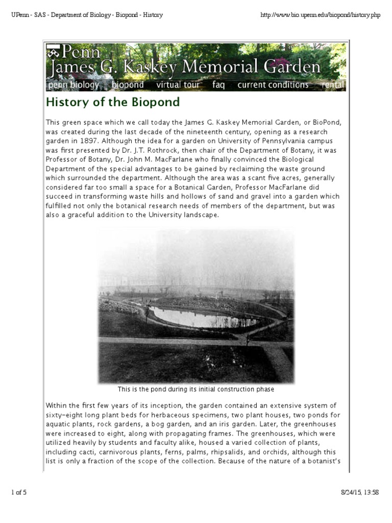 UPenn Biopond History | PDF | Gardens | University Of Pennsylvania