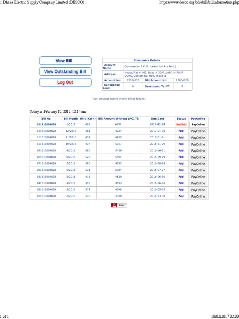 DESCO Electricity Bill Summary 2016 | PDF | Electric Power | Economics ...