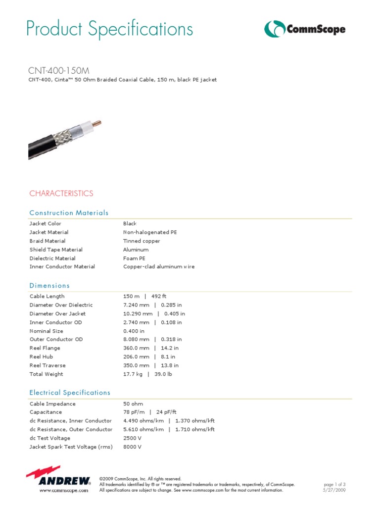 Product Specifications: CNT-400-150M | PDF | Physics | Manufactured Goods