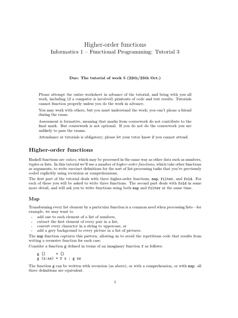 Higher Order Functions Functional Programming Pdf Matrix 0673