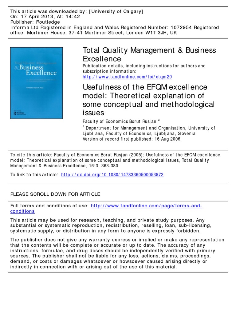 Total Quality Management & Business Excellence | PDF | Goal | Decision Making
