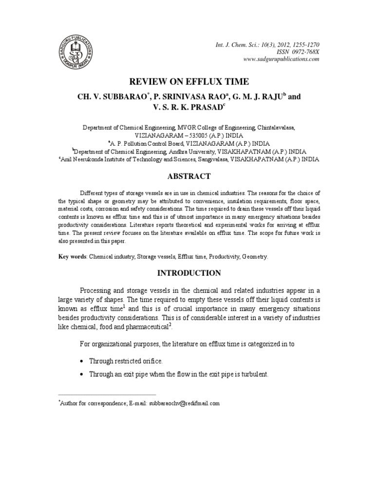 Review On Efflux Time | PDF | Fluid Dynamics | Reynolds Number