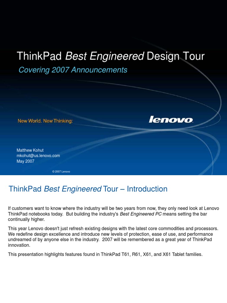 ThinkPad Best Engineered Design Tour | PDF | Lenovo | Laptop