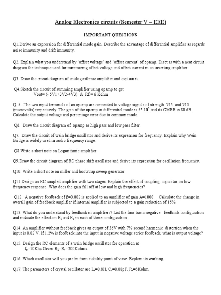 Question and answer on operational amplifier pdf