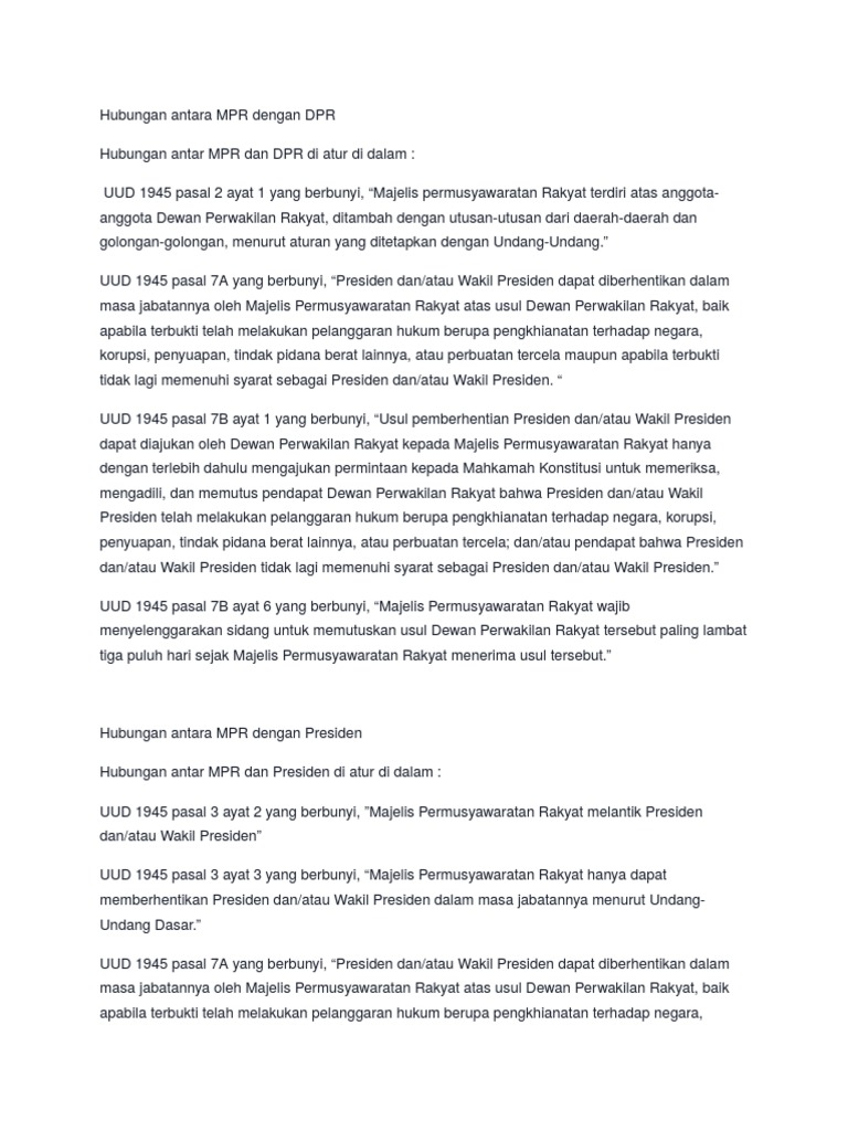 Hubungan Antara MPR Dengan DPR | PDF | Politik | Hukum