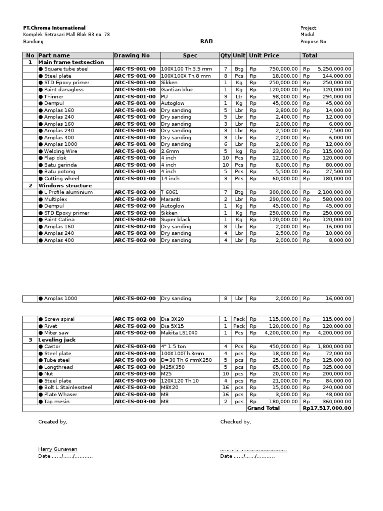 Bill of Material Sample | PDF | Screw | Metalworking