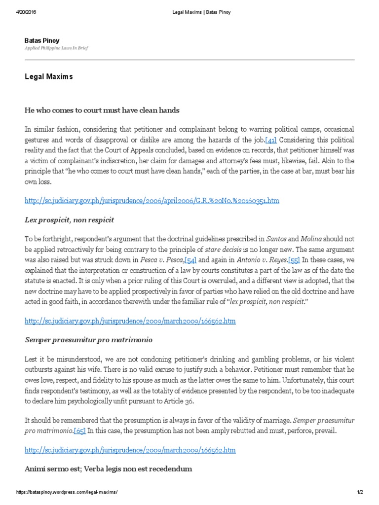 Legal Maxims - Batas Pinoy | PDF | Precedent | Justice