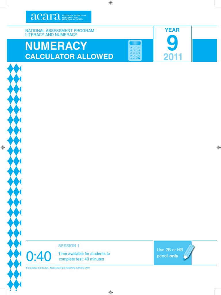 NAPLAN 2011 Final Test Numeracy Year 9 Calculator | PDF | Teaching ...