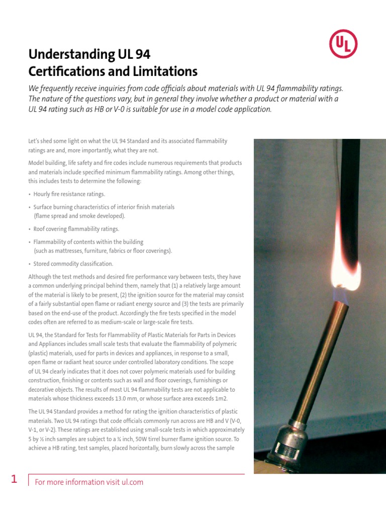 Understanding UL 94 Certifications and Limitations | PDF | Flammability ...