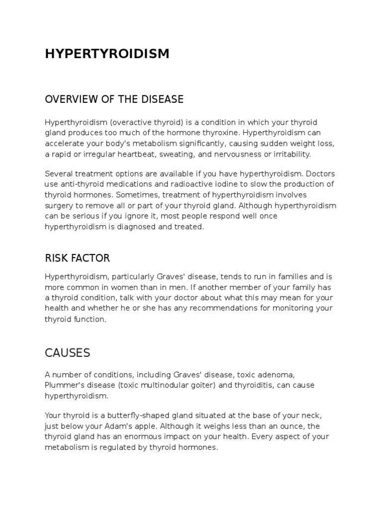 Hypertyroidism: Overview of The Disease | PDF | Hyperthyroidism | Thyroid