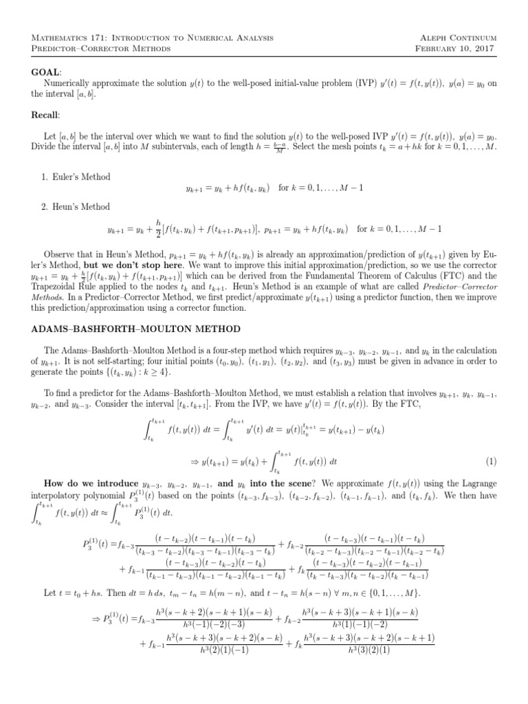 Predictor Corrector Methods Pdf Numerical Analysis Applied Mathematics