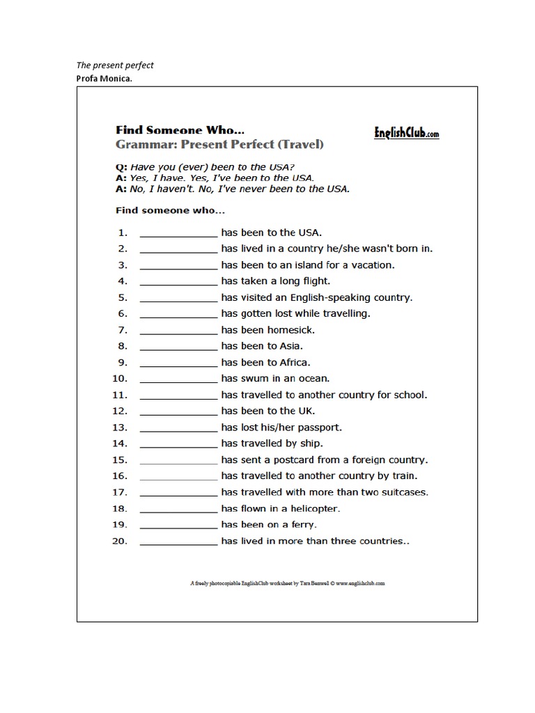04 Find Someone Who... Present Perfect | PDF