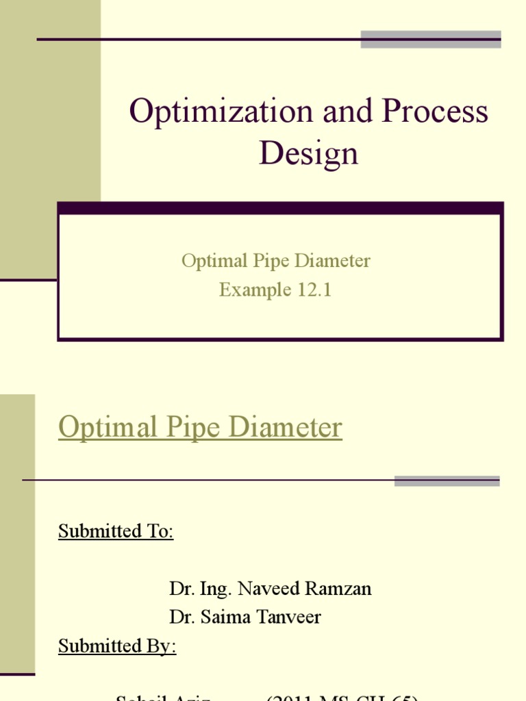 Optimization and Process Design: Optimal Pipe Diameter Example 12.1 | PDF