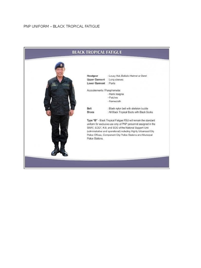 PNP Uniform - Black Tropical Fatigue | PDF