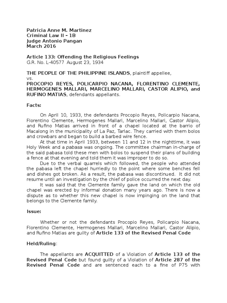 Article 133 - People VS Reyes | PDF | Virtue | Justice