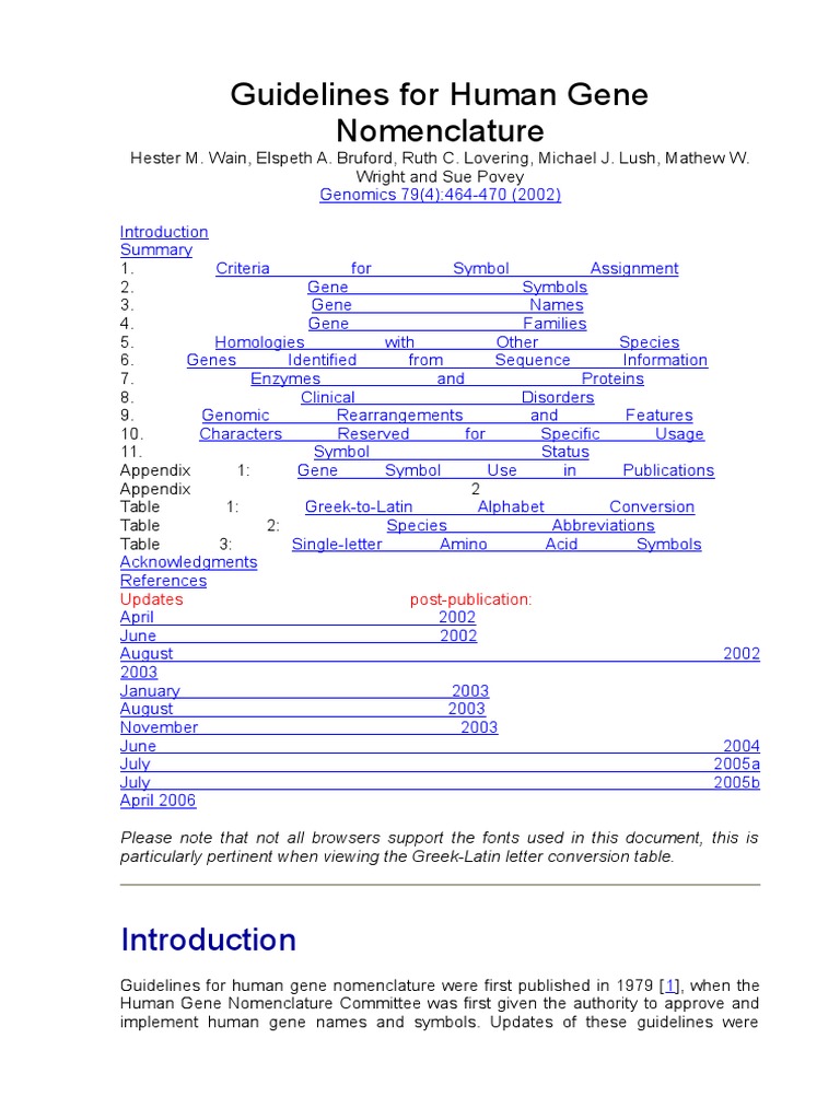 Guidelines for Accurate and Standardized Human Gene Nomenclature | PDF ...