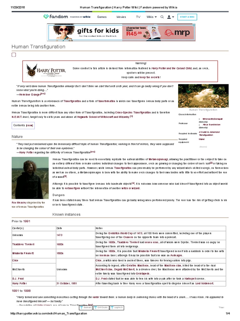 Human Transfiguration in Harry Potter | PDF | Harry Potter | Artificial ...