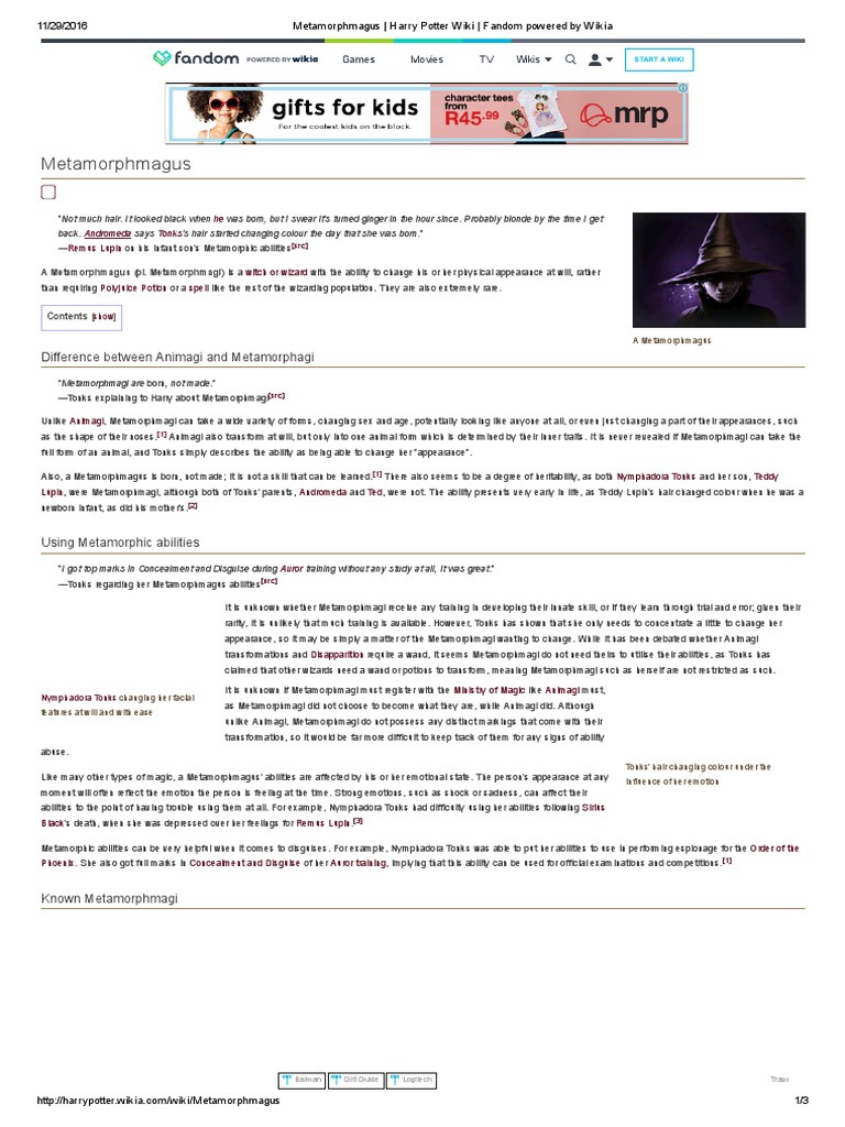 Metamorphmagus Abilities in Harry Potter | PDF | Contemporary Fantasy ...