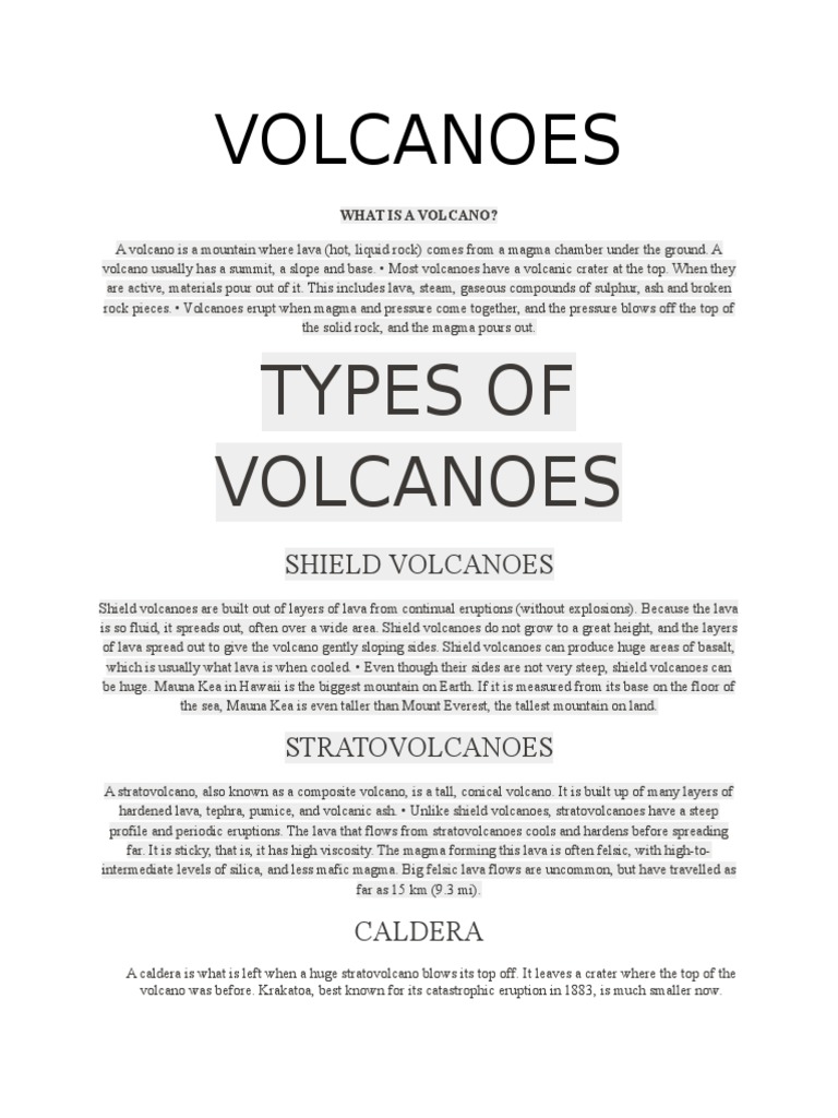 Types of Volcanoes | PDF | Volcano | Types Of Volcanic Eruptions