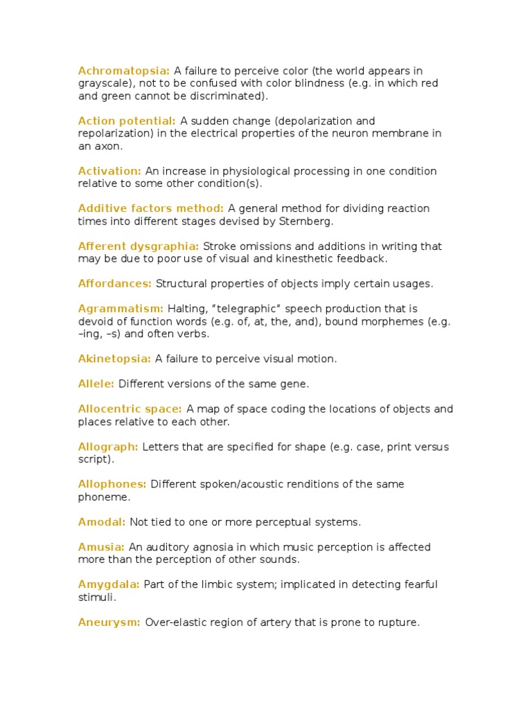 The Student S Guide To Cognitive Neuroscience Glossary Pdf