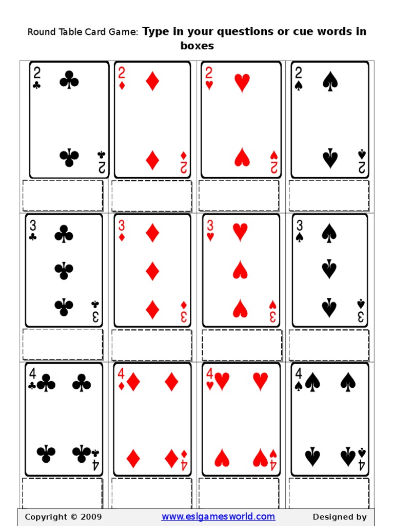 Type in Your Questions or Cue Words in Boxes: Round Table Card Game ...