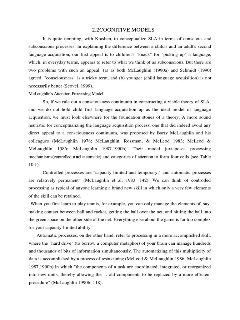 Cognitive Models | PDF | Second Language Acquisition | Attention