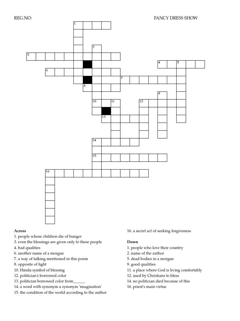 Fancy Dress Show Crossword Puzzle | PDF