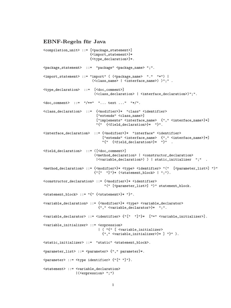 EBNF-Regeln F Ur Java | PDF | Computer Programming | Software Engineering