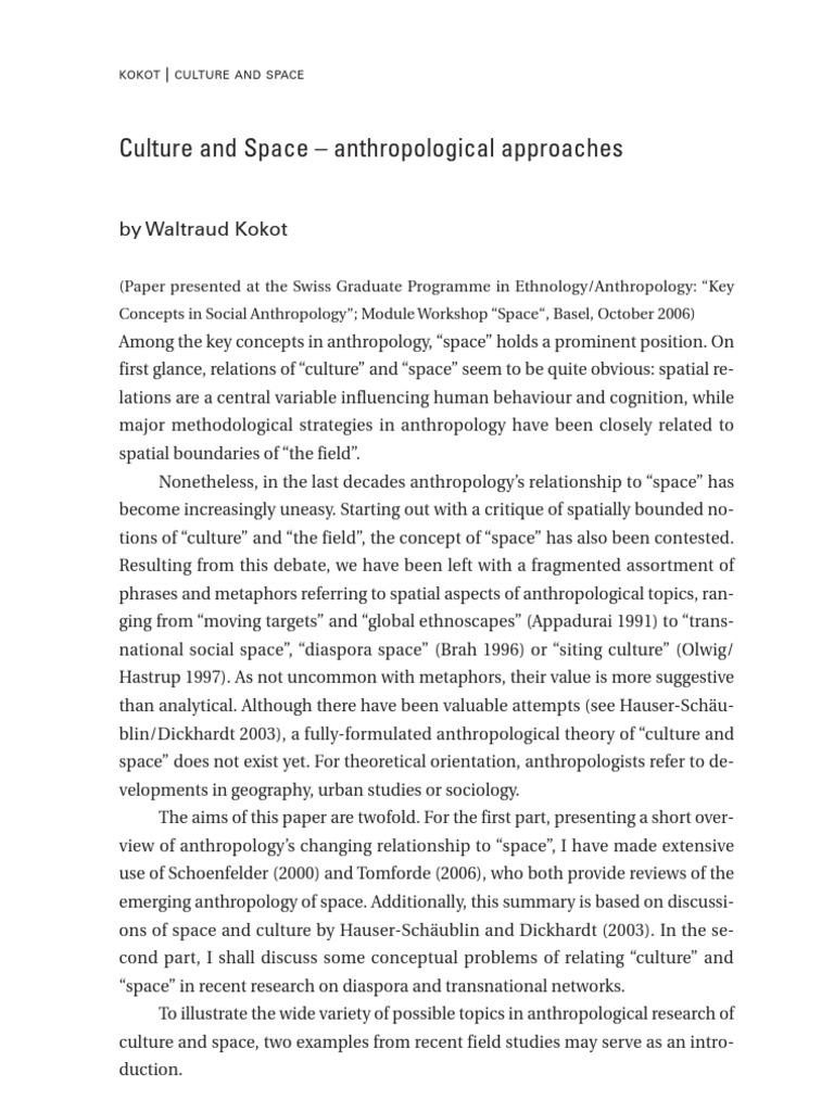 Culture and Space - Anthropological Approaches | PDF | Anthropology ...