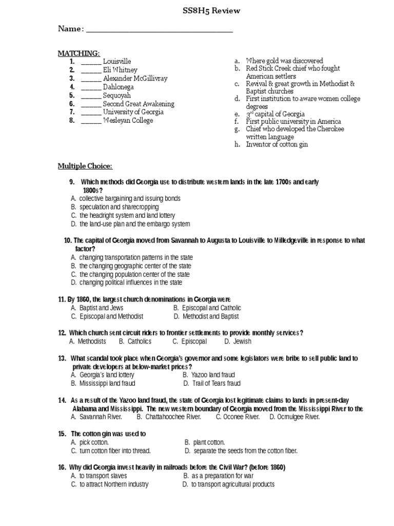 Review Questions ss8h5 | PDF | Muscogee | Georgia (U.S. State)