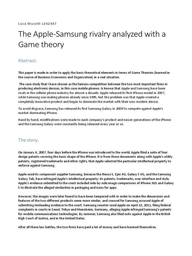 The Apple-Samsung Rivalry Analyzed With A Game Theory | PDF | Samsung ...
