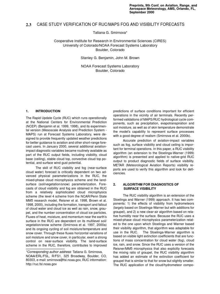 Case Study Verification of Ruc/Maps Fog and Visibility Forecasts | PDF ...