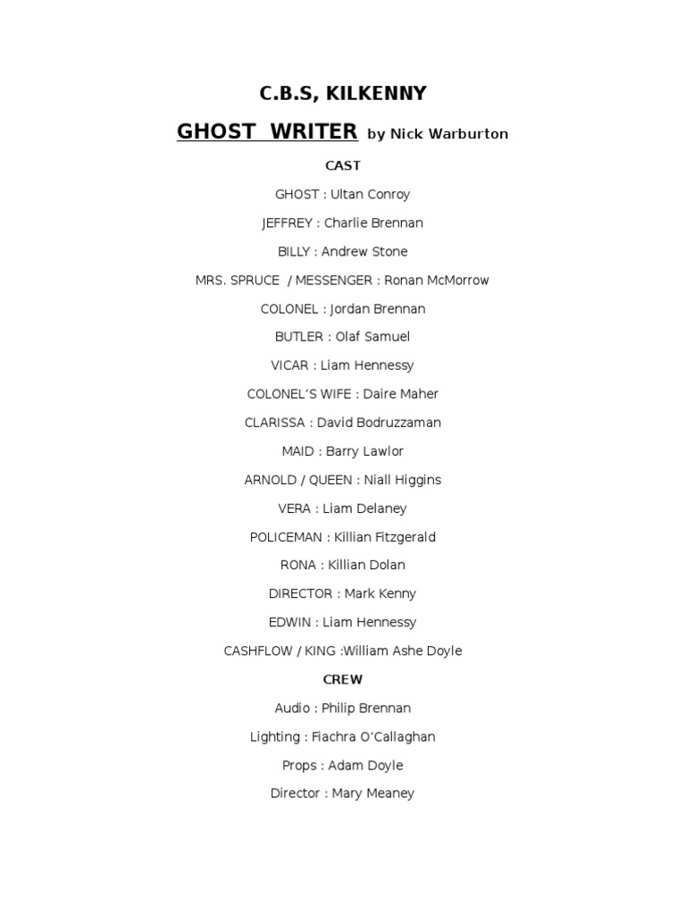 C.B.S. Ghost Play Cast List | PDF