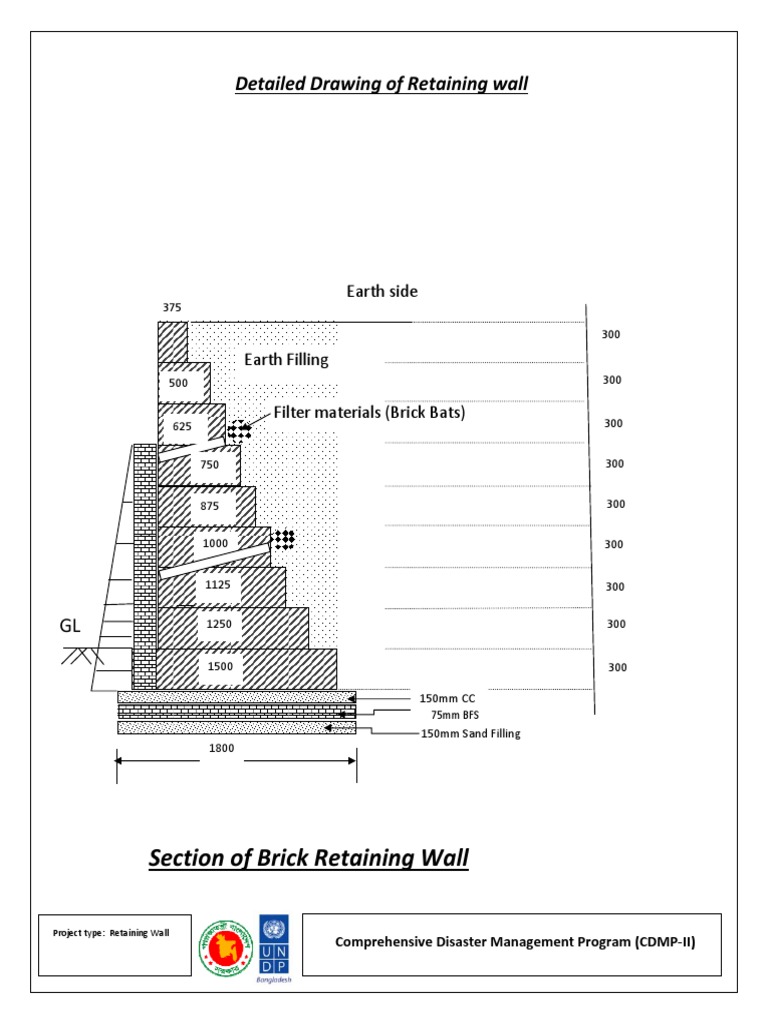 Brick Retaining Wall Design Plan | PDF