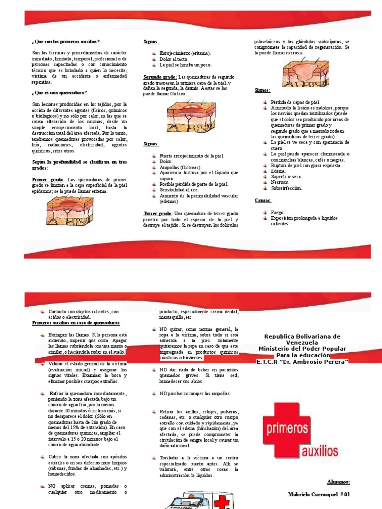 Triptico de Primeros Auxilios | PDF | Quemar | Piel