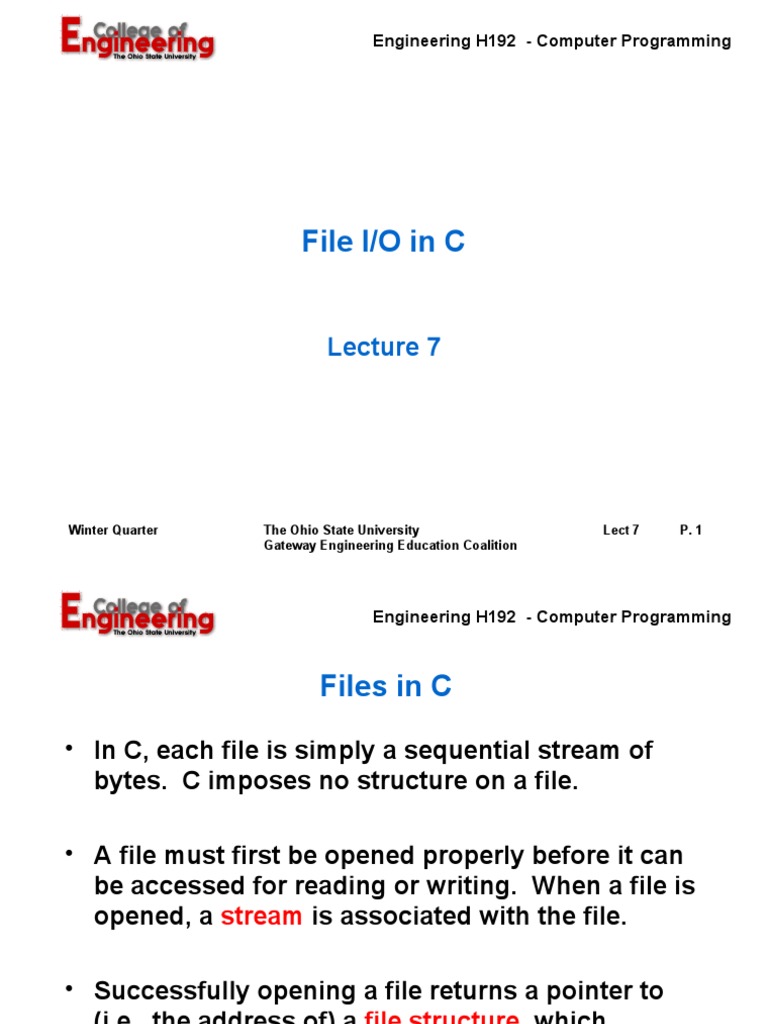 File I/O in C: Engineering H192 - Computer Programming | Download Free PDF | Input/Output ...