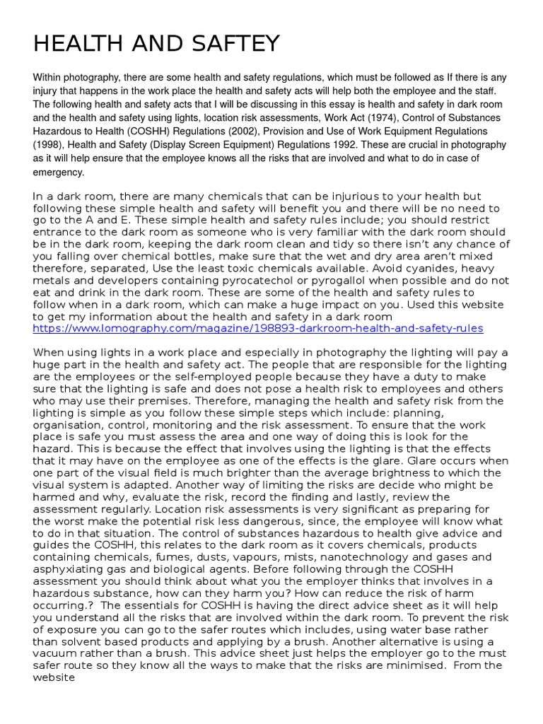 Health and Safety in Photography | PDF | Prevention | Occupational ...